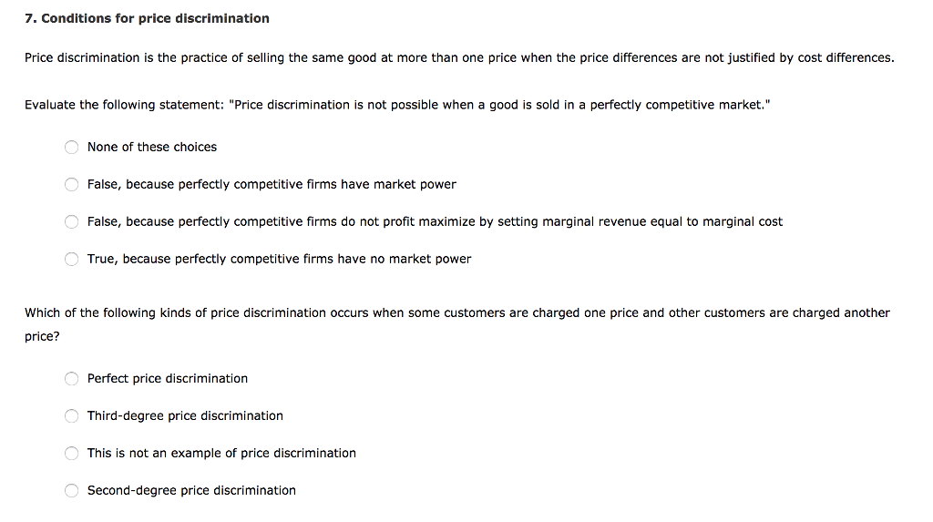 Solved 7. Conditions for price discrimination Price | Chegg.com