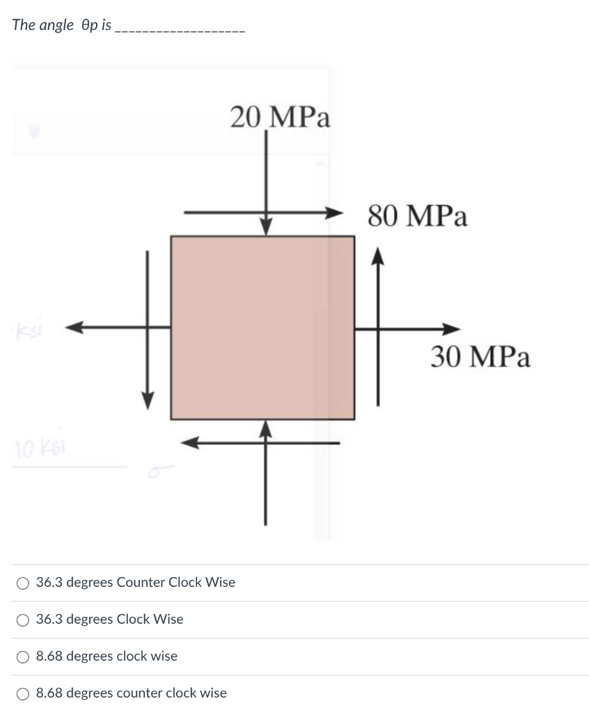 Solved The angle Opis 20 MPa 80 MPa 30 MPa 10 KS O 36.3 | Chegg.com