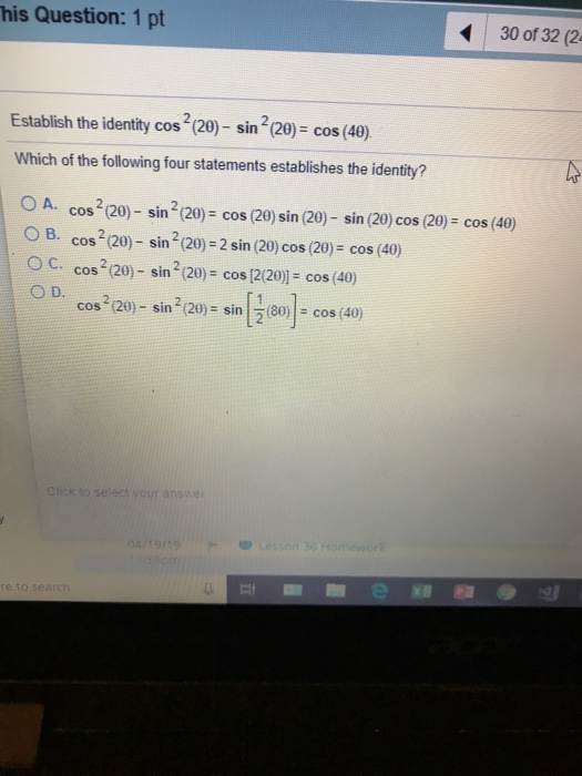 Solved his Question: 1 pt 300132 (2- Establish the identity | Chegg.com