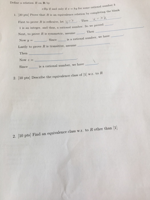 Solved Define A Relation R On R By Xry If And Only If X 