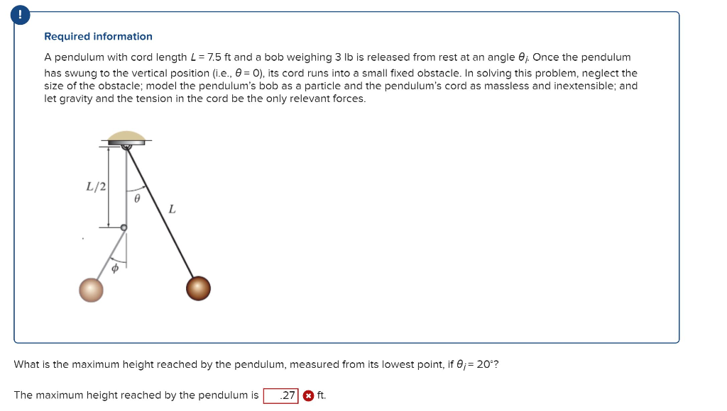Solved Required information A pendulum with cord length L = | Chegg.com