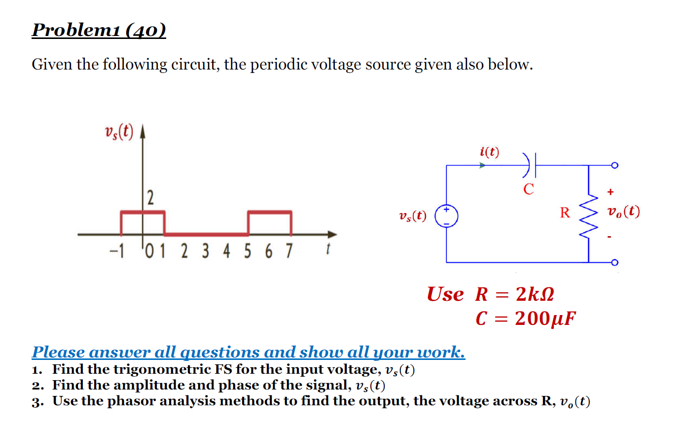 Solved Problemi (40) Given the following circuit, the | Chegg.com
