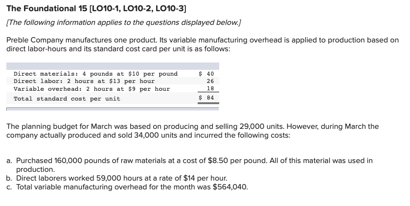 Solved The Foundational 15 (LO10-1, LO10-2, LO10-3] (The | Chegg.com