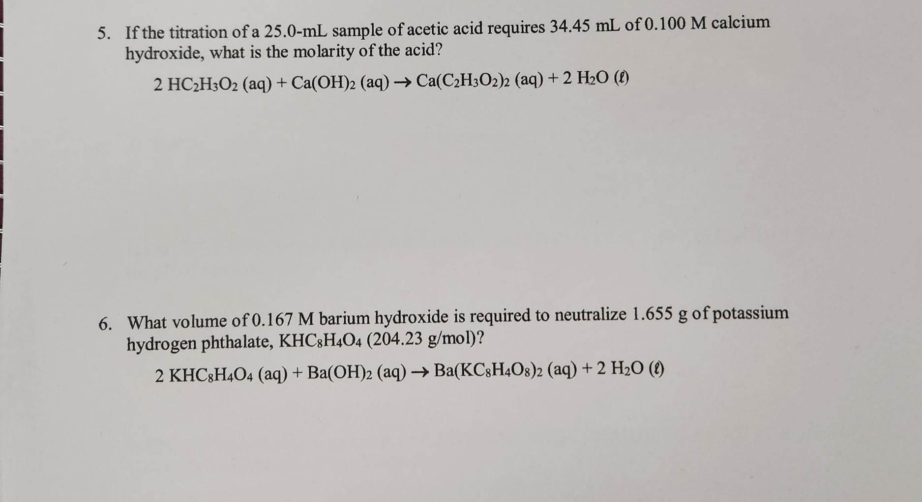 Solved 5. If the titration of a 25.0−mL sample of acetic | Chegg.com