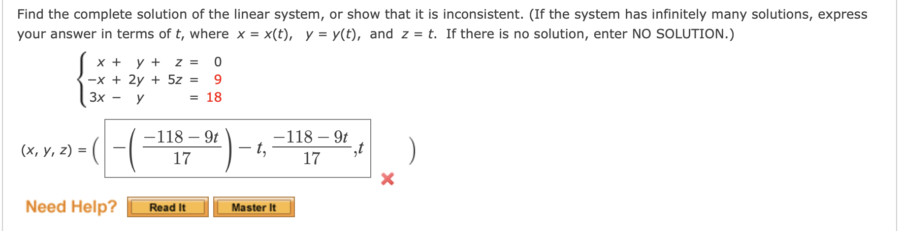Solved Find the complete solution of the linear system, or | Chegg.com