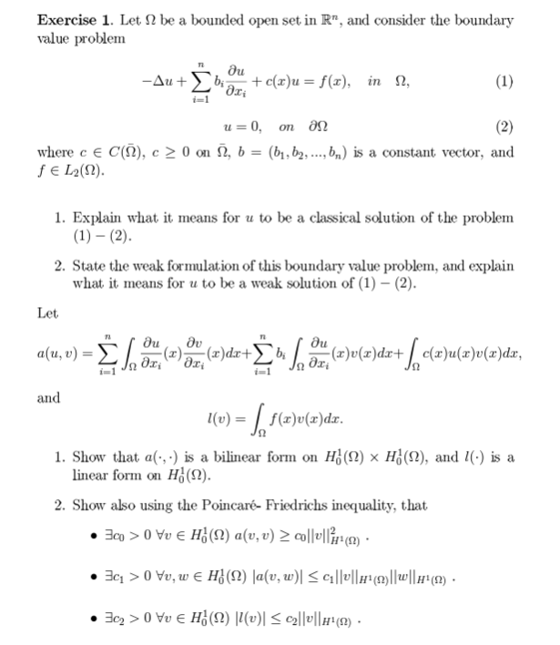 Solved Exercise 1 . Let Ω be a bounded open set in Rn, and | Chegg.com