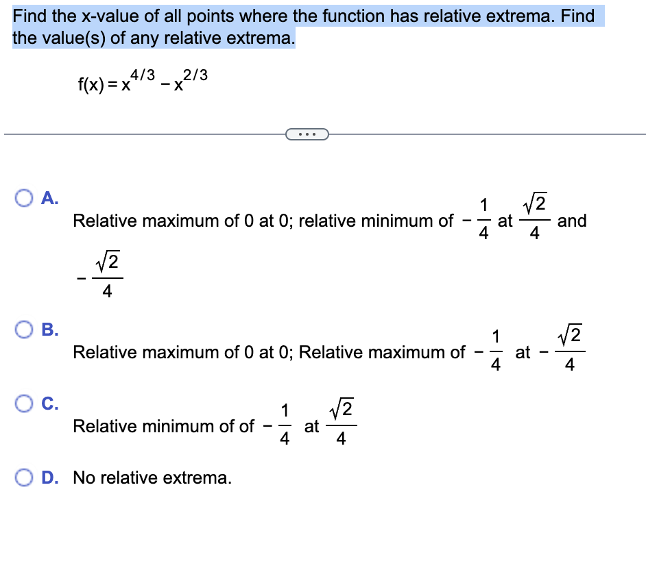 Solved Find the x-value of all points where the function has | Chegg.com