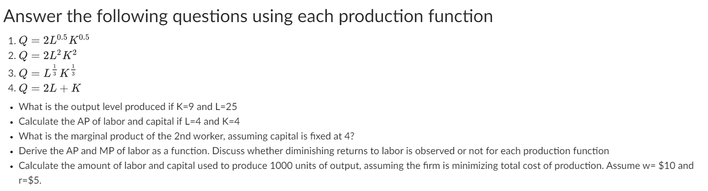 Solved Answer the following questions using each production | Chegg.com