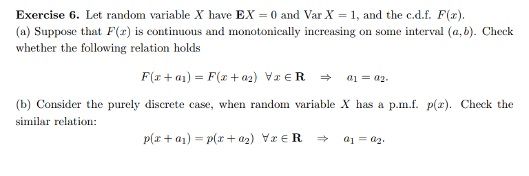Solved Exercise 6. Let random variable X have EX=0 and | Chegg.com