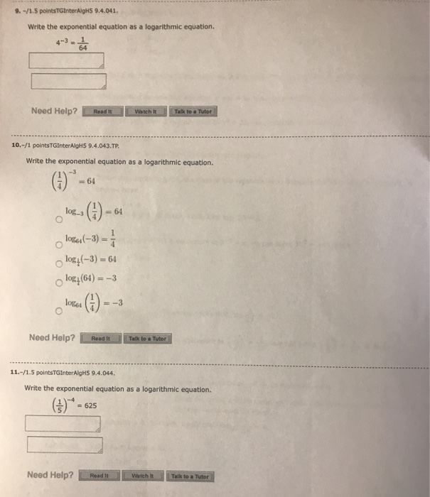 Solved Write the exponential equation as a logarithmic | Chegg.com