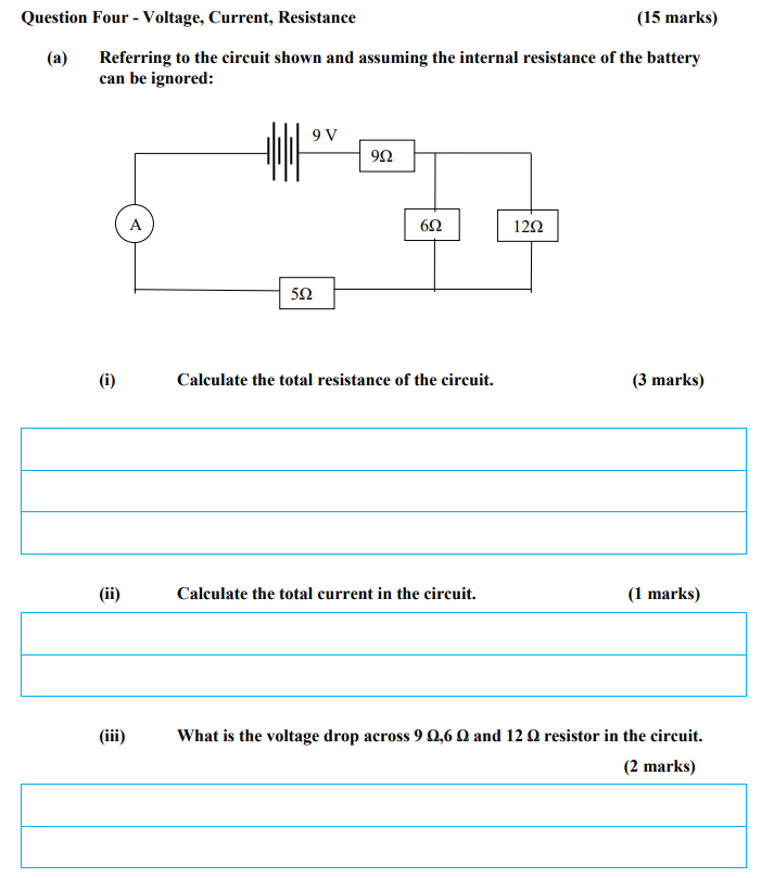 Solved Question Four - Voltage, Current, Resistance (15 | Chegg.com