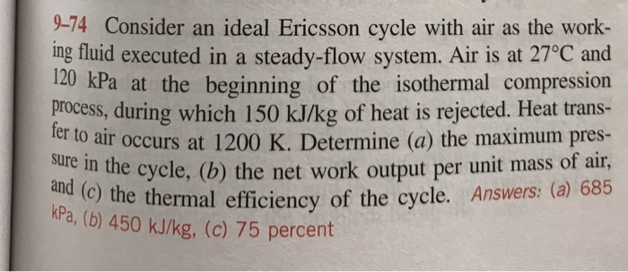 Solved Consider an ideal Ericsson cycle with air as the | Chegg.com
