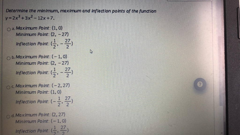 Solved Determine the minimum, maximum and inflection points | Chegg.com