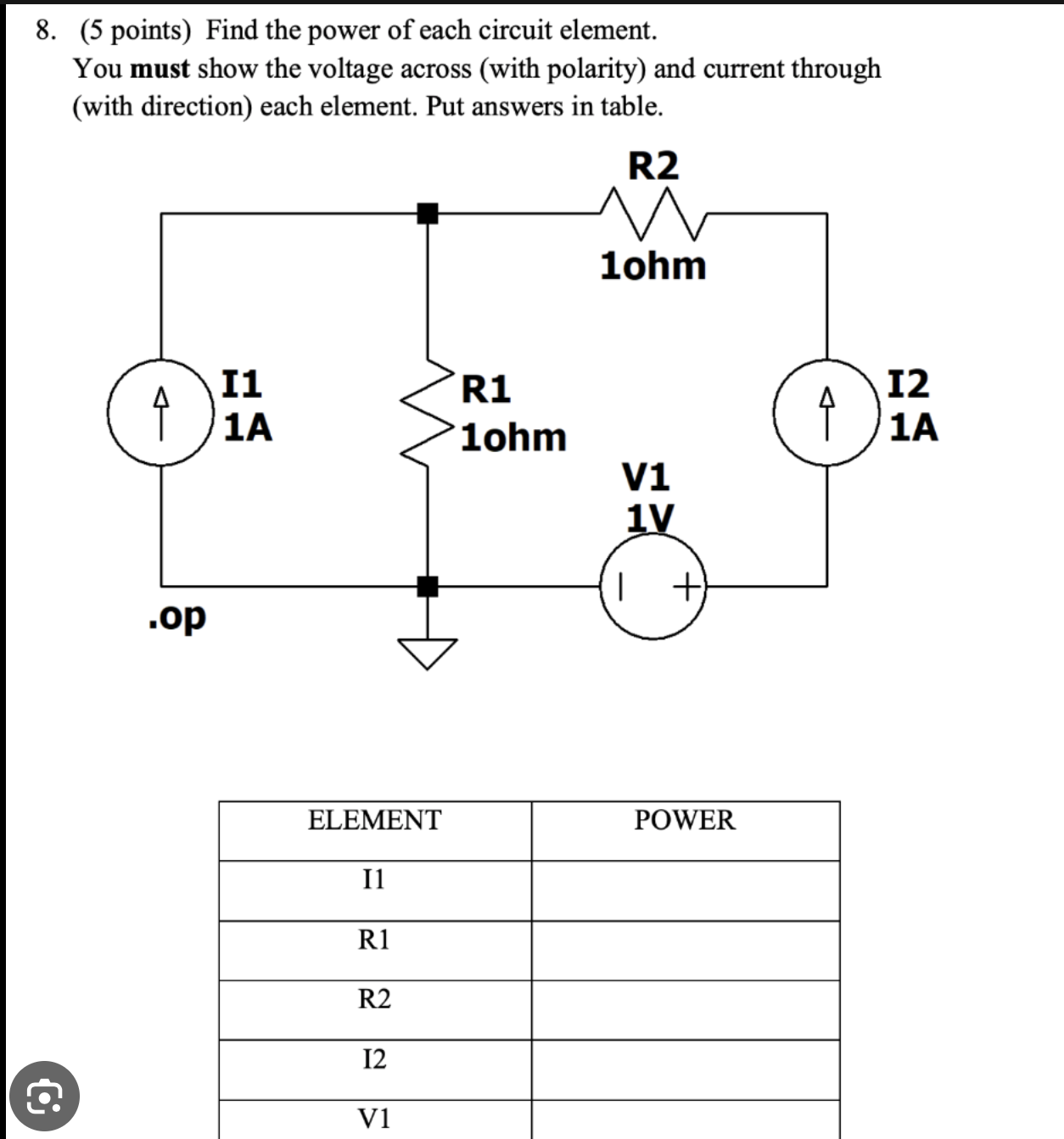 Solved (5 ﻿points) ﻿Find the power of each circuit | Chegg.com