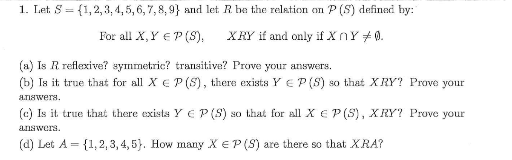 Solved 1. Let S = {1,2,3,4,5,6,7,8,9} and let R be the | Chegg.com