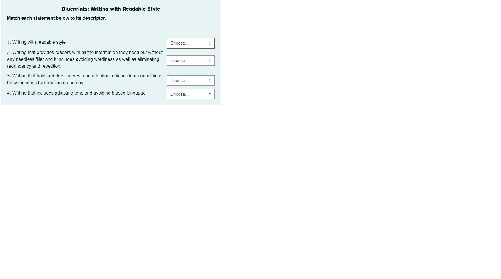 Solved Blueprints: Writing with Readable Style Match each | Chegg.com