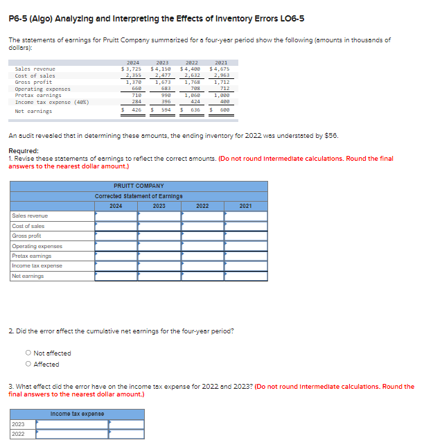 Solved P6.5 (Algo) Analyzing and Interpreting the Effects of | Chegg.com