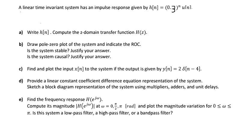 Solved A linear time invariant system has an impulse | Chegg.com
