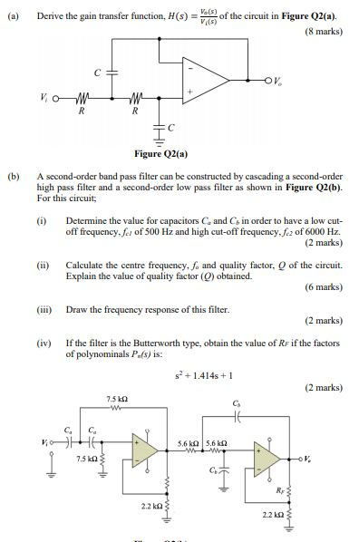 Solved (a) V.(5) Derive the gain transfer function, H(s) = | Chegg.com