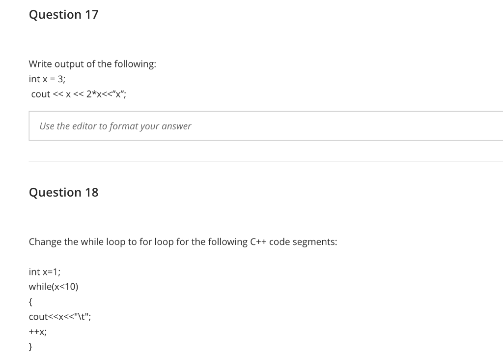 Solved Write output of the following: int x=3; cout