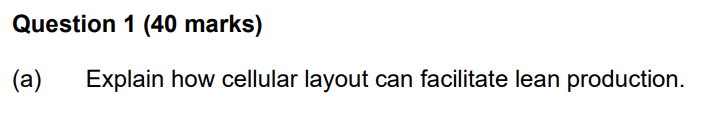 Solved Question 1 (40 marks) (a) Explain how cellular layout | Chegg.com