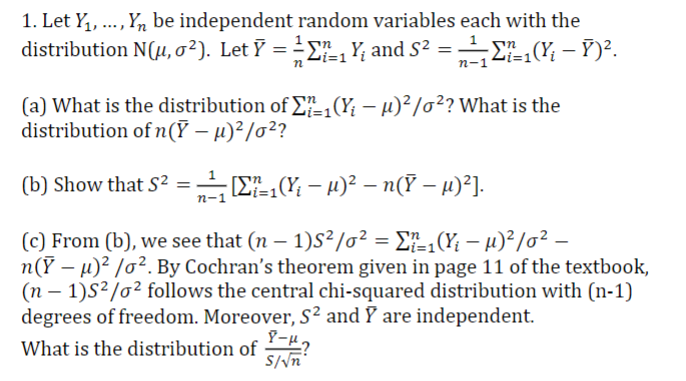 Solved 1. Let Y1,…,Yn be independent random variables each | Chegg.com