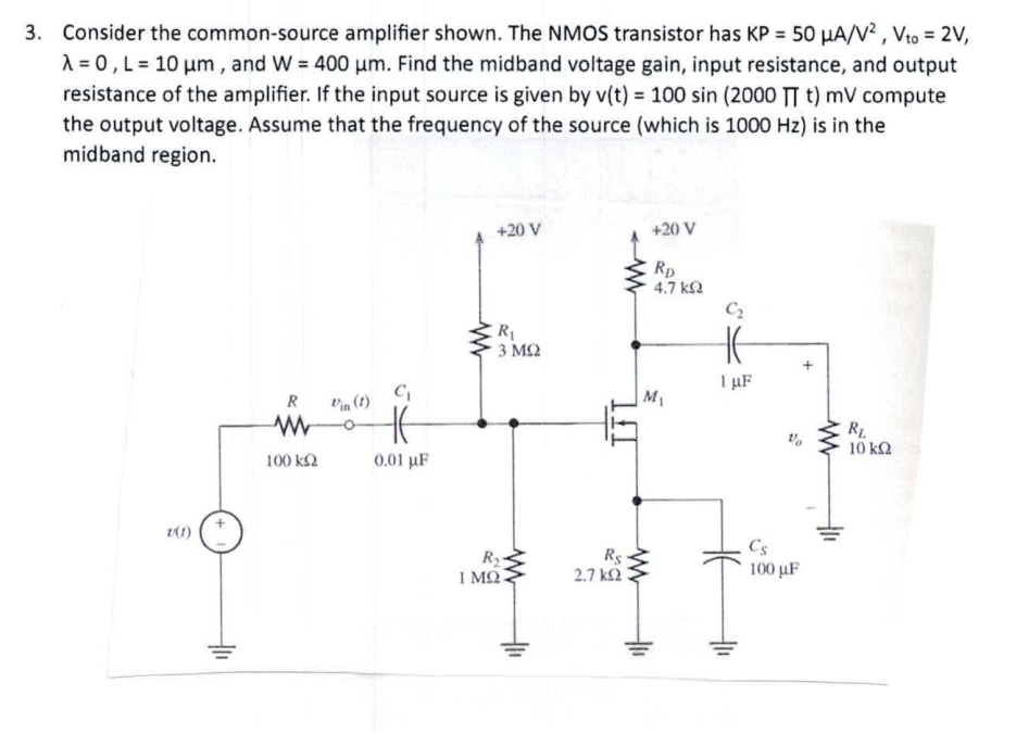 Solved Consider the common-source amplifier shown. The NMOS | Chegg.com