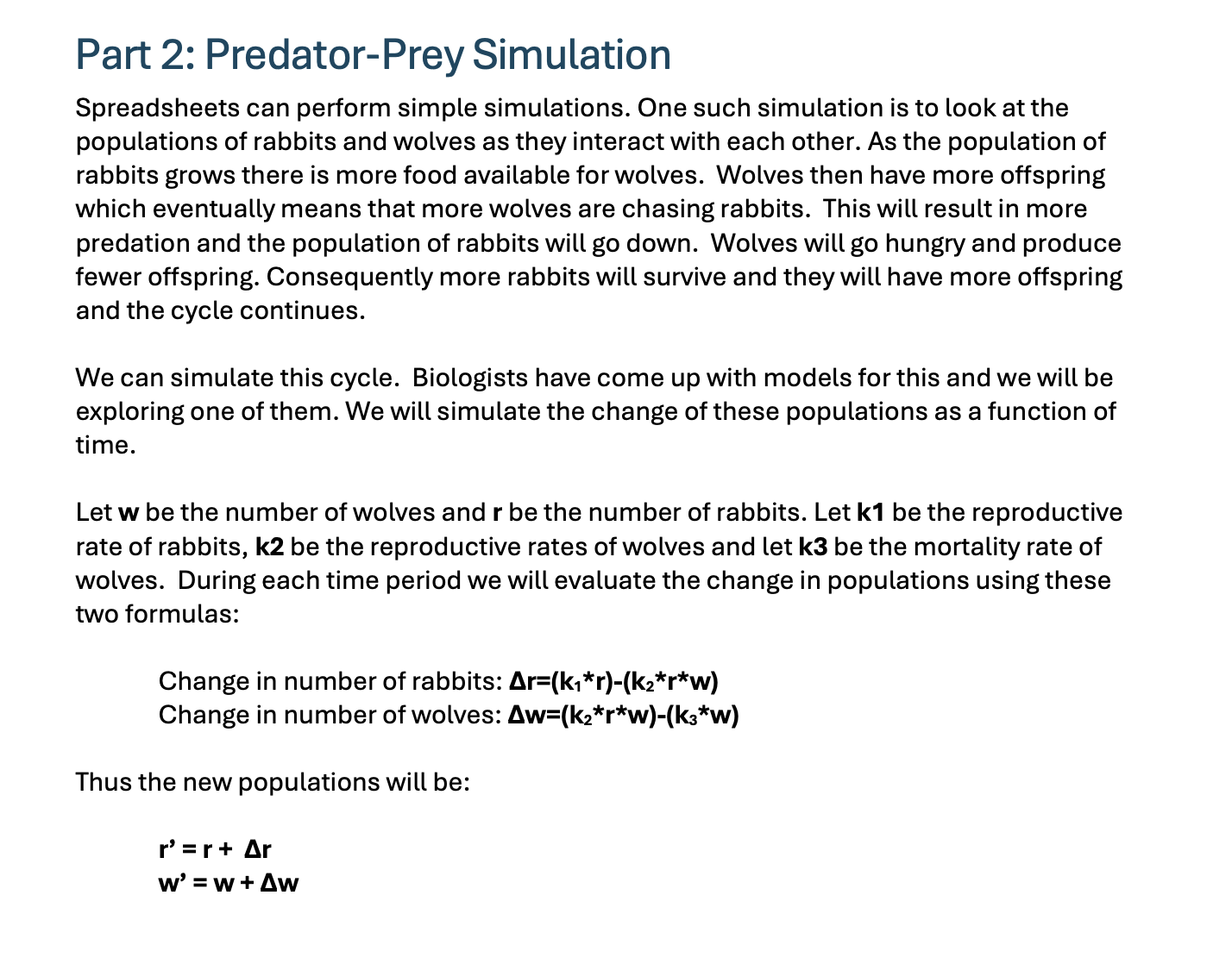 Solved Part 2: Predator-Prey SimulationSpreadsheets can | Chegg.com