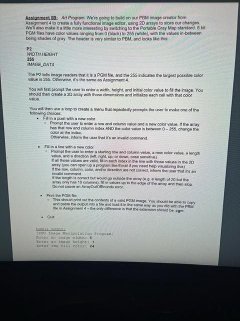 Solved : Art Program. We’re going to build on our PBM image | Chegg.com