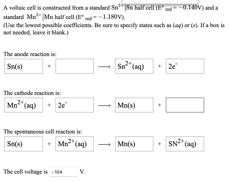 Solved 2+ A voltaic cell is constructed from a standard Sn? | Chegg.com