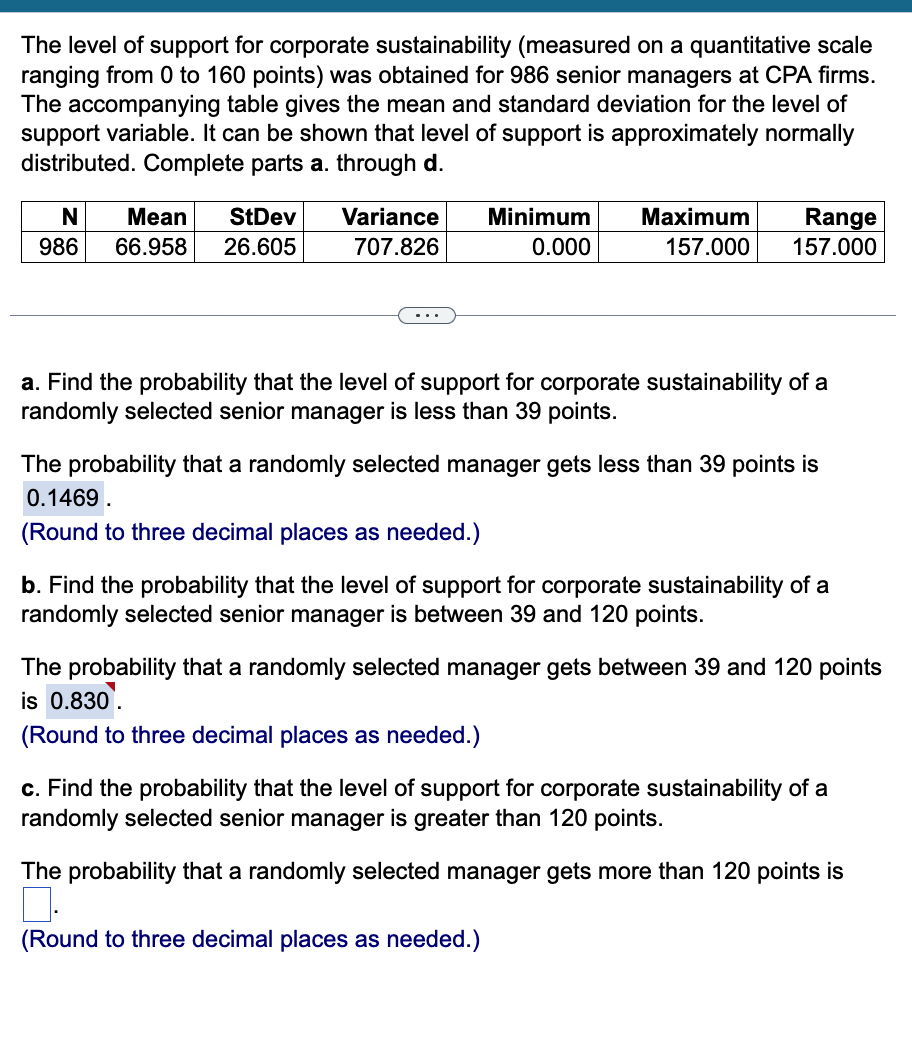 Solved The level of support for corporate sustainability | Chegg.com