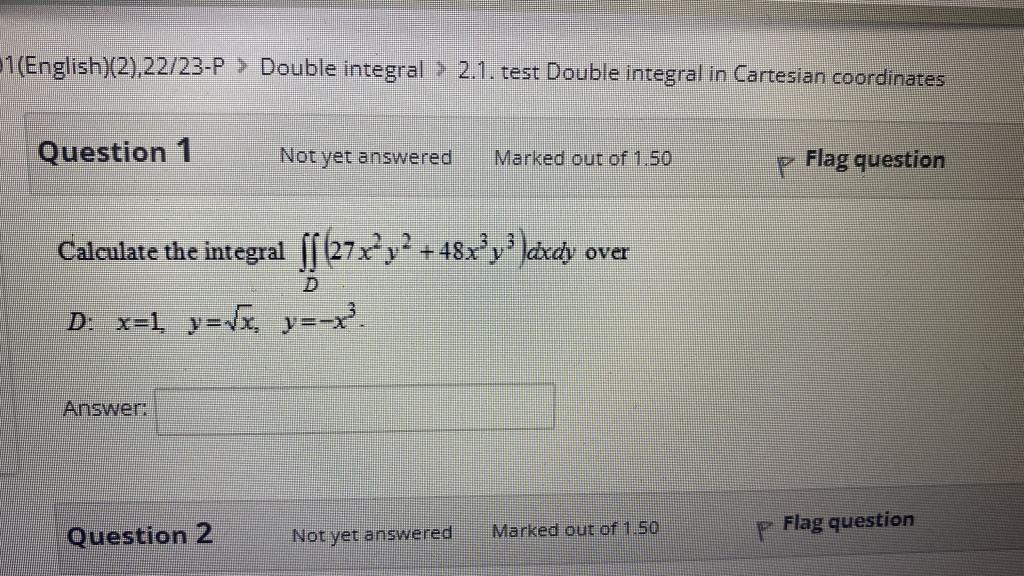 Solved (English)(2),22/23-P > Double integral > 2.1. test | Chegg.com