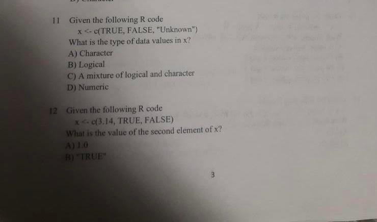 Solved 11 Given the following R code x
