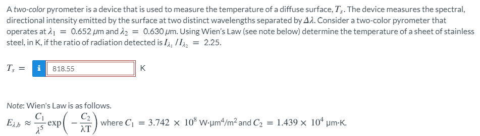Solved A two-color pyrometer is a device that is used to | Chegg.com