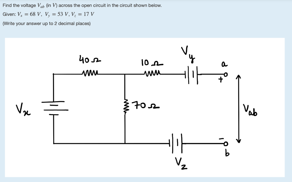 Solved Find the voltage Vab (in V) across the open circuit | Chegg.com