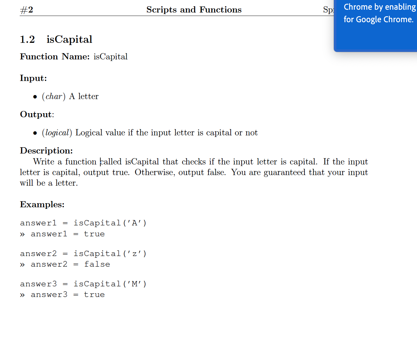 Solved 1.2 ﻿isCapitalFunction Name: isCapitalInput:(char) ﻿A | Chegg.com