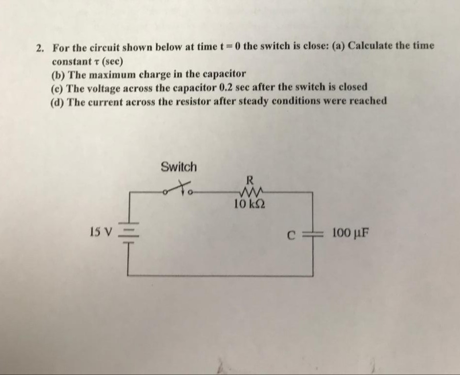 Solved For the circuit shown below at time t = 0 the switch | Chegg.com
