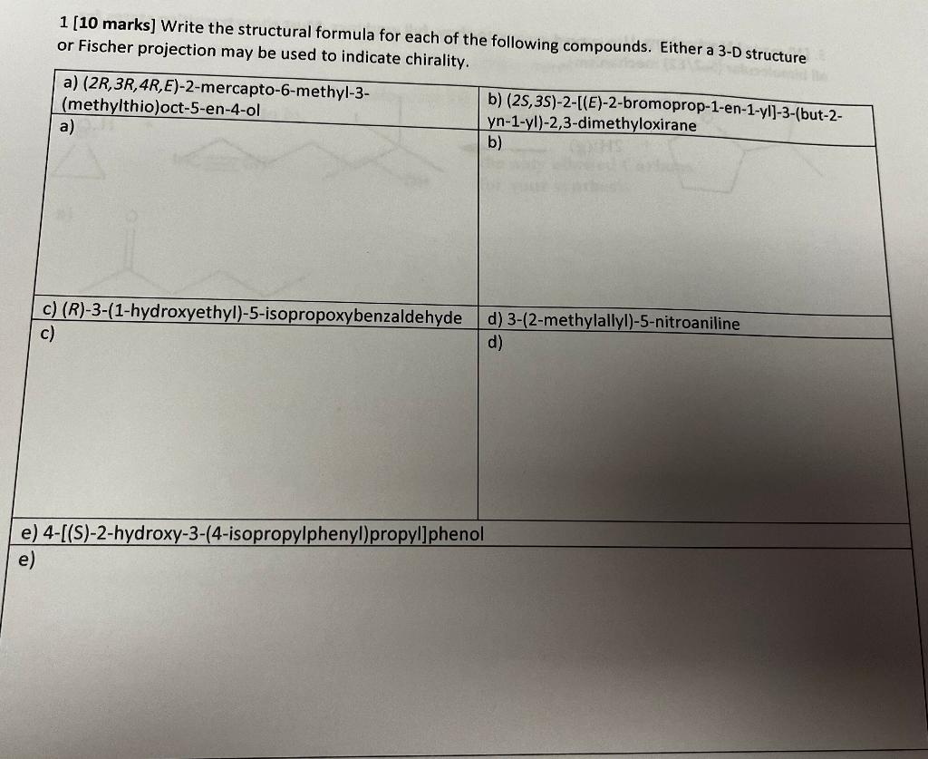 Solved 1 (10 marks) Write the structural formula for each of | Chegg.com