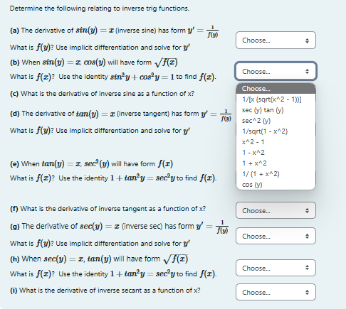 Solved Determine the following relating to inverse trig | Chegg.com
