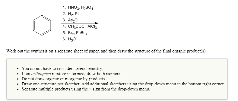 Solved 1. HNO3, H2S04 2. Hz, Pt 3. Aczo 4. CH3COCI, AICI: 5. | Chegg.com