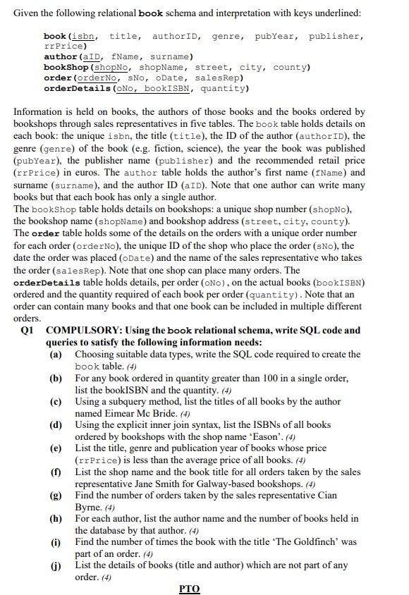 Solved Given the following relational book schema and | Chegg.com