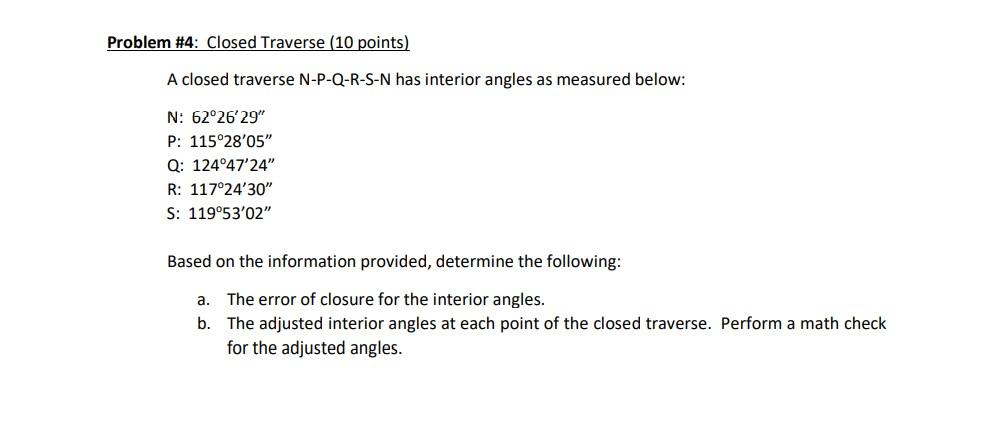 Solved Problem #4: Closed Traverse (10 points) A closed | Chegg.com