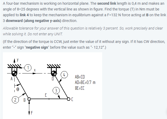 Solved A four-bar mechanism is working on horizontal plane. | Chegg.com