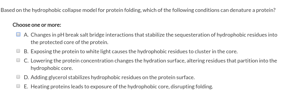 Solved Based on the hydrophobic collapse model for protein | Chegg.com