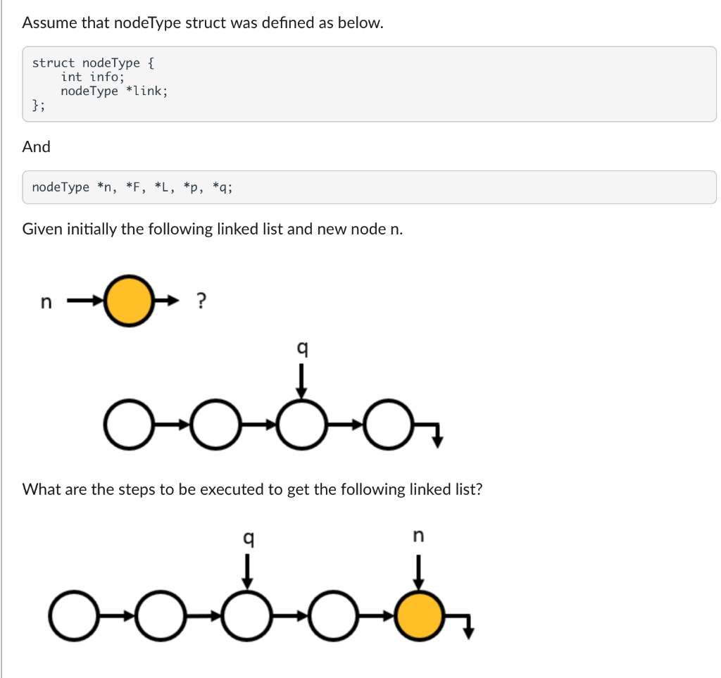 Solved Assume that nodeType struct was defined as below. | Chegg.com