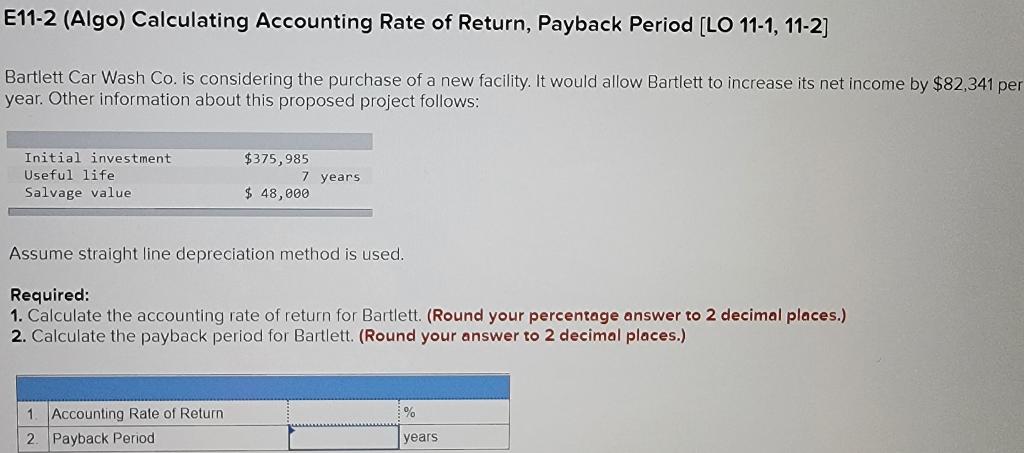 Solved E11-2 (Algo) Calculating Accounting Rate of Return, | Chegg.com