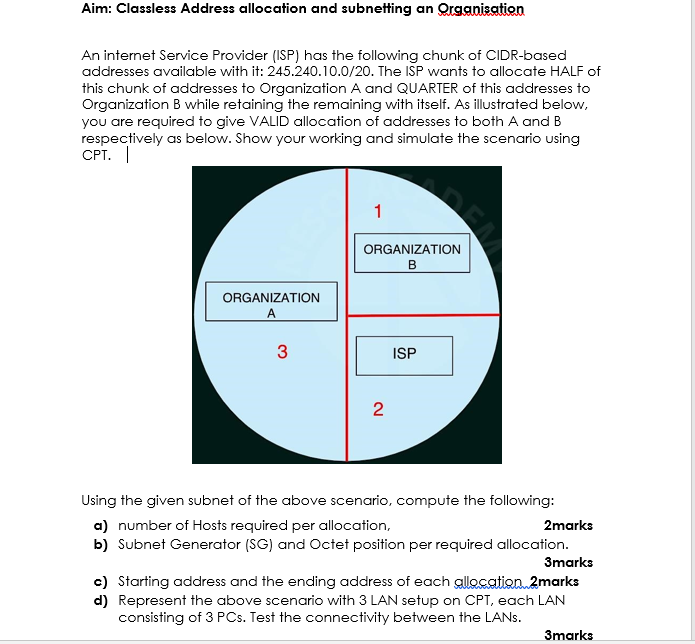 Solved Aim: Classless Address allocation and subnetting an | Chegg.com