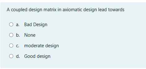 Solved A coupled design matrix in axiomatic design lead | Chegg.com