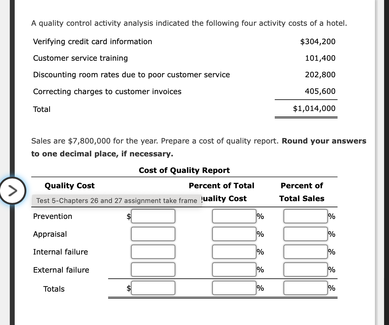 A quality control activity analysis indicated the | Chegg.com