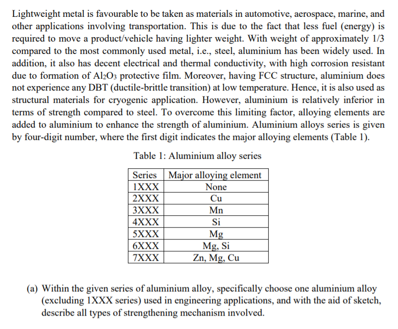 Solved Lightweight metal is favourable to be taken as | Chegg.com